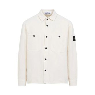 Stone Island Homme, Chemises, Blanc, Taille: L Chemise-veste en velours c&ocirc;tel&eacute;