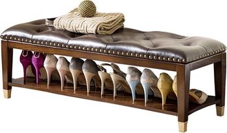 Generic Elegante Schuhbank aus Holz mit Polsterung und Holzstruktur Modernes Schlichtes Schuhregal f&uuml;r Wohnzimmer, Schlafzimmer Oder Flur(120cm)