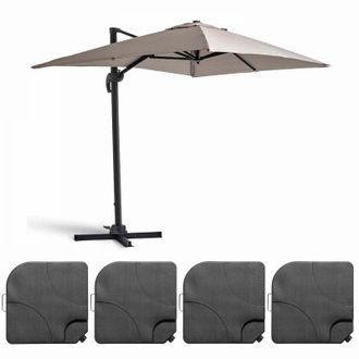 Oviala Parasol d&eacute;port&eacute; 2x3 m et 4 dalles &agrave; remplir aluminium taupe