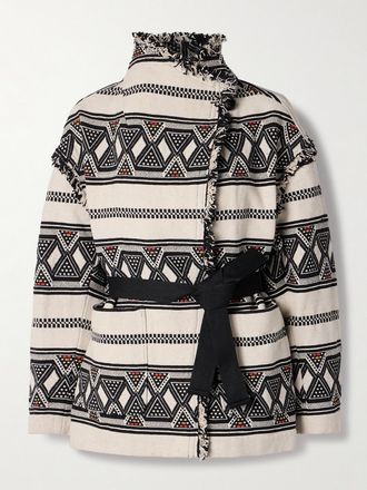 Isabel Marant Josialo Jacke Aus Einer Baumwollmischung Mit Jacquard-muster, Fransen Und Bindeg&uuml;rtel - Neutral