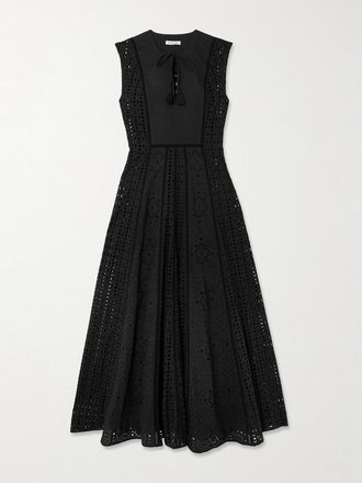 Veronica Beard Alina Maxikleid Aus Baumwolle Mit Lochstickerei Und Troddeln Zum Binden - Schwarz