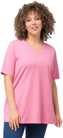 Ulla Popken T- Shirt, Ligne A, col en V, Manches mi-Longues 807284, Rose Clair, 48/50 FR Femmes