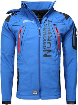 Geographical Norway Veste softshell pour homme - Imperméable - Coupe-vent - Respirante - Avec capuche - Production de marque, bleu, L
