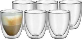 WMF Kult doppelwandige Cappuccino Gl&auml;ser Set 6-teilig, doppelwandige Gl&auml;ser 250ml, Schwebeeffekt, Thermogl&auml;ser, hitzebest&auml;ndiges Teeglas, Kaffeeglas