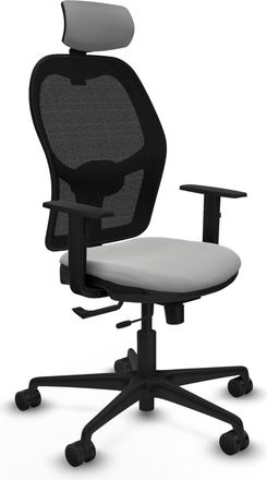 Piqueras y Crespo Ergonomischer B&uuml;rostuhl, Grau, 1D-Armlehnen, h&ouml;henverstellbare Lendenwirbelst&uuml;tze und Kopfteil, h&ouml;henverstellbar und neigbar, Schwarz/Hellgrau