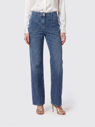 Elisabetta Franchi High-Waist-Jeans mit geradem Bein aus Stretch-Denim mit gesticktem Logo
