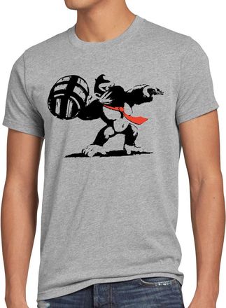 style3 Graffiti Kong Herren T-Shirt Donkey pop Art Banksy Geek SNES Nerd Gamer, Gr&ouml;&szlig;e:3XL, Farbe:Grau meliert