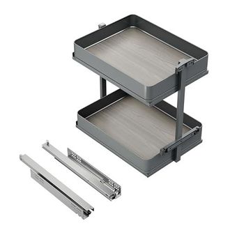 Emuca Harmony-Ausziehwagen mit Soft-Close, Modul Breite 400mm x H&ouml;he 700mm, Stahl und Holz, Anthrazitgrau