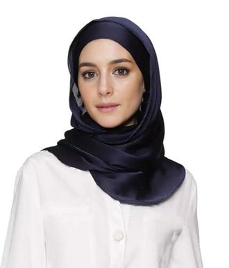 Lina & Lily Foulard hijab en satin pour femmes musulmanes, aspect froiss&eacute;, bleu marine, taille unique