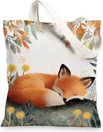 Generic Artistic Fox Sac fourre-tout en toile, sac à provisions réutilisable motif animal vintage, léger, lavable et respectueux de lenvironnement, Orange, 13