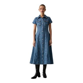 Levi's Robe Chemise Coupe &Eacute;vas&eacute;e Style Western - Femme - Robes - Bleu - Taille: 36 FR