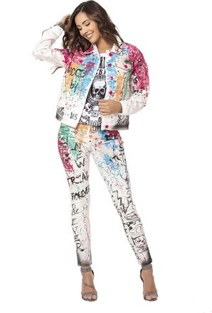 Cipo & Baxx Damen Jacke WJ196 Weiß - Bunte Jeansjacke im Modernen Streetwear Stil mit Knöpfen & Brusttaschen - Auffällige Übergangsjacke für Freizeit, Alltag & Pa