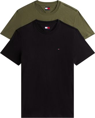 Tommy Jeans Herren TJM XSLIM 2PACK Jersey Tee EXT DM0DM20687 S/S T-Shirt, Mehrfarbig (Black/Dark Greenery), L, Mehrfarbig (Schwarz/Dunkelgr&uuml;n), L