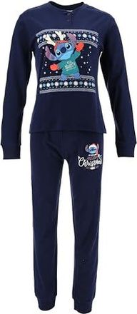 Disney Lilo et Stitch, Pyjama Long, Femme (FR/ES, Alpha/Lettres, M, Taille Normale, Taille Normale, Bleu Marine)
