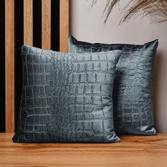 MG Design 2er Set Kissenbezüge 30 x 30 cm in Blau - mit Reißverschluss, strukturstark mit Kroko-Prägung, weich & pflegeleicht