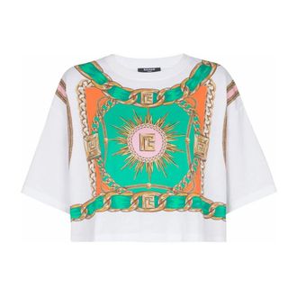 Balmain Kurzes T-Shirt mit Bamain Fouard-Print - - Tops - Damen - Mehrfarbig - 2XL