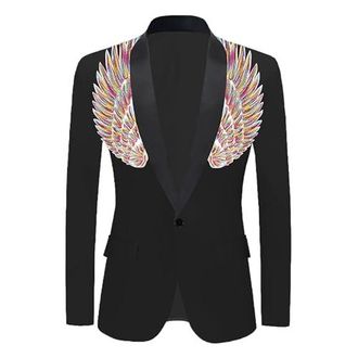 Generic Veste pour homme avec paillettes brod&eacute;es et ailes brod&eacute;es - Blazer - Col ch&acirc;le - Coupe ajust&eacute;e - &Eacute;l&eacute;gante - Motif dor&eacute; - Pour f&ecirc;te, mariage, sc&egrave;ne, ch