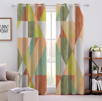 Generic Bunt Kariert Geometrisch Verdunklungsvorhänge H183 X B168cm Moderne Schlicht Thermovorhang Hitzeschutz Vorhang Blickdicht mit Ösen Gardinenschals mit 