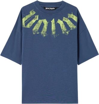 Palm Angels Homme, Tops, Bleu, Taille: XS Big Neck Logo Loose Tee