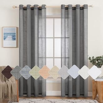 Miulee 2er Set Voile Vorhang Sheer Leinenvorhang mit Ösen Transparente Leinen Optik Gardine Ösenschal Wohnzimmer Fensterschal Lichtdurchlässig Dekoschal Schl