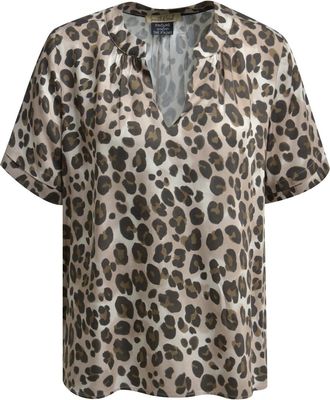 Smith & Soul Damen Bluse, Leomuster, Kurzarm, Viskose, Pflegeleicht, Nougat, S