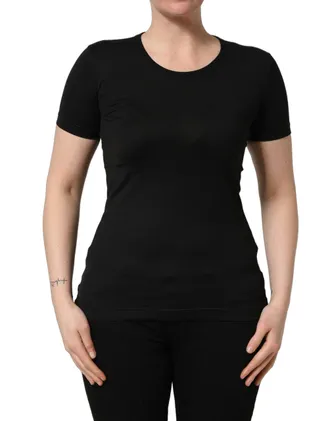 Dolce & Gabbana Womens Black Cotton Round Neck Short Sleeve T-Shirt