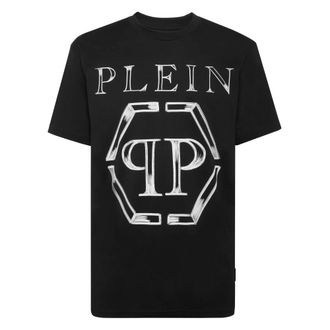 Philipp Plein Homme, Tops, Noir, Taille: S T-Shirt Col Rond Hexagon