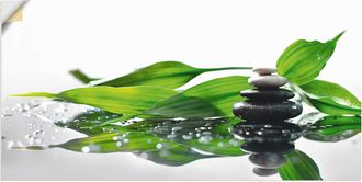 Artland ARTland Wanddeko Wandtattoo selbstklebende Vinylfolie 100x50 cm Asien Zen Wellness Steine Spa Bambus Blätter S7LT
