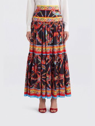 Dolce & Gabbana Jupe midi &eacute;vas&eacute;e en popeline de coton &agrave; imprim&eacute; Carretto Siciliano