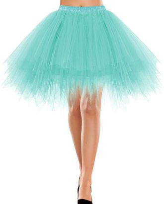 Bbonlinedress Tutu T&uuml;llrock Petticoat Unterrock Rock 50er Vintage Ballet Blase Tanzrock Tanzkleid Ballkleid Kurz Retro Rock Knielang T&uuml;ll Rockabilly Weiss Petticoat