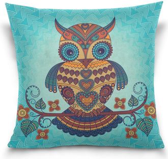 IUBBKI 45 x 45 cm dekorativer Kissenbezug, quadratischer Kissenbezug, Azteken-Eule, ethnisches Halloween, Sofa, Bett, Kissenbezug, zwei Seiten
