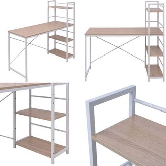 vidaXL Schreibtisch mit Bücherregal mit 4 Böden Eiche - Bürostuhl - Schreibtisch - Home Office - Regal - Holzoptik - Home & Living