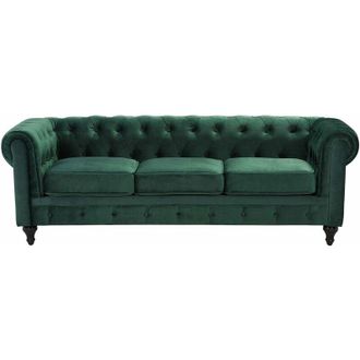 Beliani Sofa 3-Sitzer CHESTERFIELD Samtstoff Smaragdgr&uuml;n