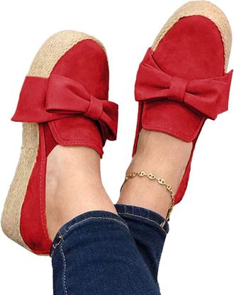 Onsoyours Slippers Espadrilles Damen Low Top M&auml;dchen Plateau Segeltuch Bogen Bowknot Flache Schuhe Plattform Loafers Mokassins Sneakers Sommerschuhe Strandsanda