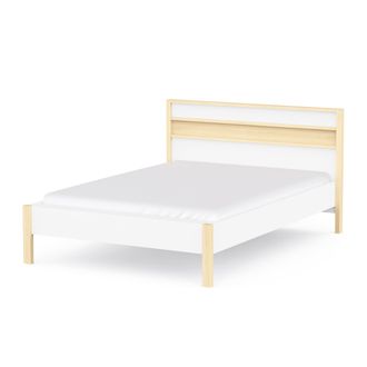 Demeyere Bett 140 x 190 cm, Wei&szlig; und Holzdekor mit integriertem Kopfteil - Doppelbett mit anpassbarer Gr&ouml;&szlig;e: bietet Platz f&uuml;r eine Matratze von 140 x 200 cm