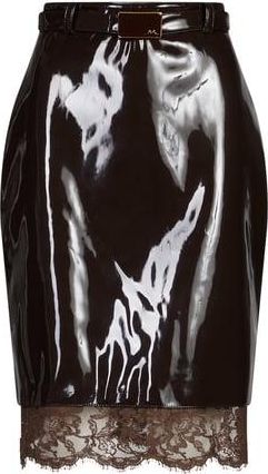 Rowen Rose Jupe midi vernie &agrave; d&eacute;tails dentelles