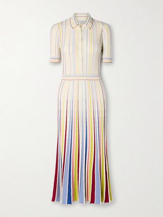 Gabriela Hearst Calypso Midikleid Aus Gerippter Merinowolle Mit Streifen - Elfenbein
