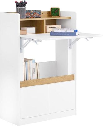 SoBuy FWT109-WN Bureau Pliant, Table dOrdinateur Rabattable, Table de Bureau, Petite Bureau avec &Eacute;tag&egrave;res de Rangement, Table de Travail, Table