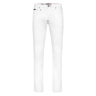 Philipp Plein Homme, Jeans, Blanc, Taille: W34 Denim Pantalons Super Straight Cut Skulls