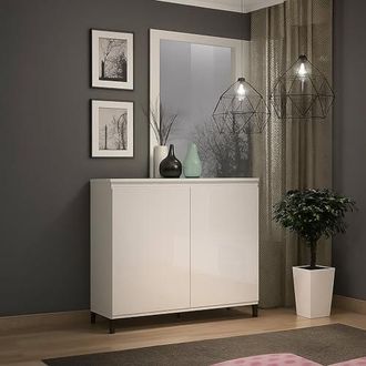 Dmora Kommode Abuja, Wohnzimmerbuffet, Wohnzimmer-Sideboard, Moderne K&uuml;chen-Speisekammer, Made in Italy, 100x40h110 cm, Gl&auml;nzendes Wei&szlig; und Anthrazit