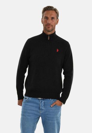 U.S.Polo Association Stehkragenpullover USLogaan - Herren Troyer mit Rei&szlig;verschlusskragen 100 % Baumwolle, weiche Strickqualit&auml;t und sportiver Look