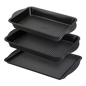 Prestige Aerolift Backbleche für Backofen, antihaftbeschichtet, 3er-Set, spülmaschinenfest, Ofenblech-Set mit extra großen Griffen, langlebige Bratformen aus K