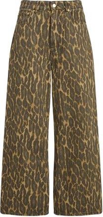 Ganni Jean large l&eacute;opard taille haute