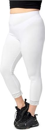 Merry Style Legging 3/4 Capri Femme Grande Taille Leggings Opaques en Viscose avec Dentelle MS10-452 (Blanc, 5XL)