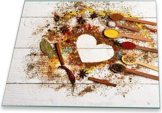 Decorwelt Herdabdeckplatte Abdeckung Ceranfeld Abdeckplatte Schneidebrett 1-Teilig 60x52 Gewürze Mehrfarbig Spritzschutz Glasplatte Ceranfeldabdeckung Schutz He