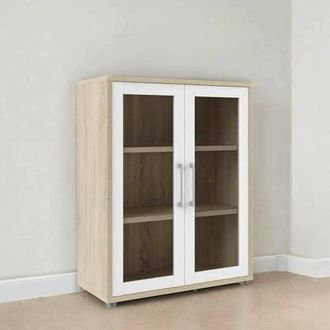 Dmora Kommode Laureen, Wohnzimmerbuffet, Wohnzimmer-Sideboard, Moderne K&uuml;chen-Speisekammer, 89x40 h113 cm, Eiche und Wei&szlig;