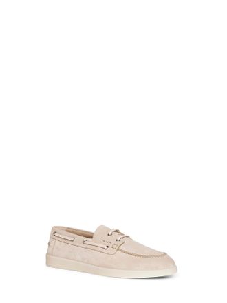 Prada Mens Boat Shoes Desert Suede Beige Calf Leather Lace-Up Flat