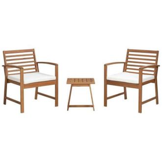 Les Tendances Salon de jardin en bois dAcacia FSC avec coussins - 2 personnes - Cali - Ecru