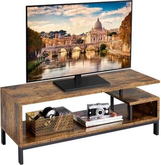 Yaheetech Meuble TV Bas Table TV Support de Télévision en Bois pour Salon Chambre Salle à Manger à 3 Niveaux Style Industriel Marron Rustique 106 x 39,5 x 40 cm