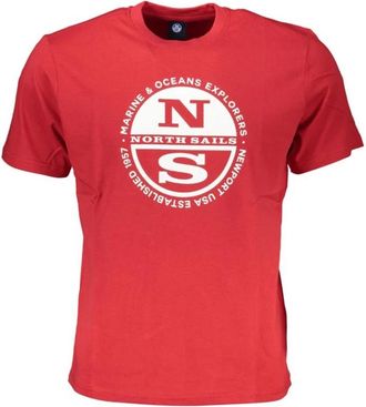 North Sails Rotes Baumwoll-Logo-Print-T-Shirt - - Tops - Herren - Rot - 2XL